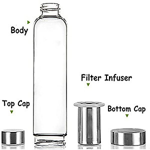 NC Glass Water Bottles with Infuser Strainer 18oz Glass Water Bottle with Stainless Steel Filter Leak Proof Tea Tumbler with Nylon Protective Sleeve (Black, 18OZ)