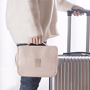Yeegras Hanging Toiletry Bag for Women, Travel Size Toiletries bags with Hook, Travel Makeup Bag for Cosmetic Storage Organizer Beige