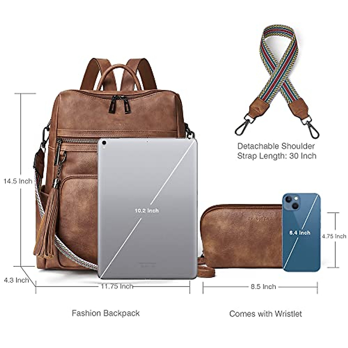 ZK-Queen Backpack Purse for Women Fashion Leather Designer Backpack Purses With Wristlets Travel College Shoulder Bags With Tassel