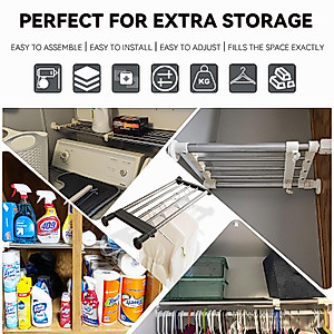 Yuanjimi 33 to 46 Inches, Closet Shelves,Wall Mounted Tension Shelf,Expandable Easy to Install for Pantry, Closet, Laundry, Utility Storage, Stainless Steel, Silver + Black