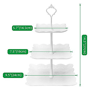Coitak 3 Tier Cupcake Stand, Plastic Tiered Serving Stand, Square Dessert Tray for Tea Party, Baby Shower and Wedding (Pure White)