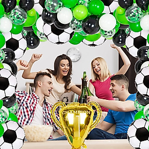 Soccer Party Balloon Garland Arch Kit, 111 Pcs Green White Black Confetti Balloons with Soccer Champion Cup Mylar Foil Balloons for Soccer Theme Party Decorations