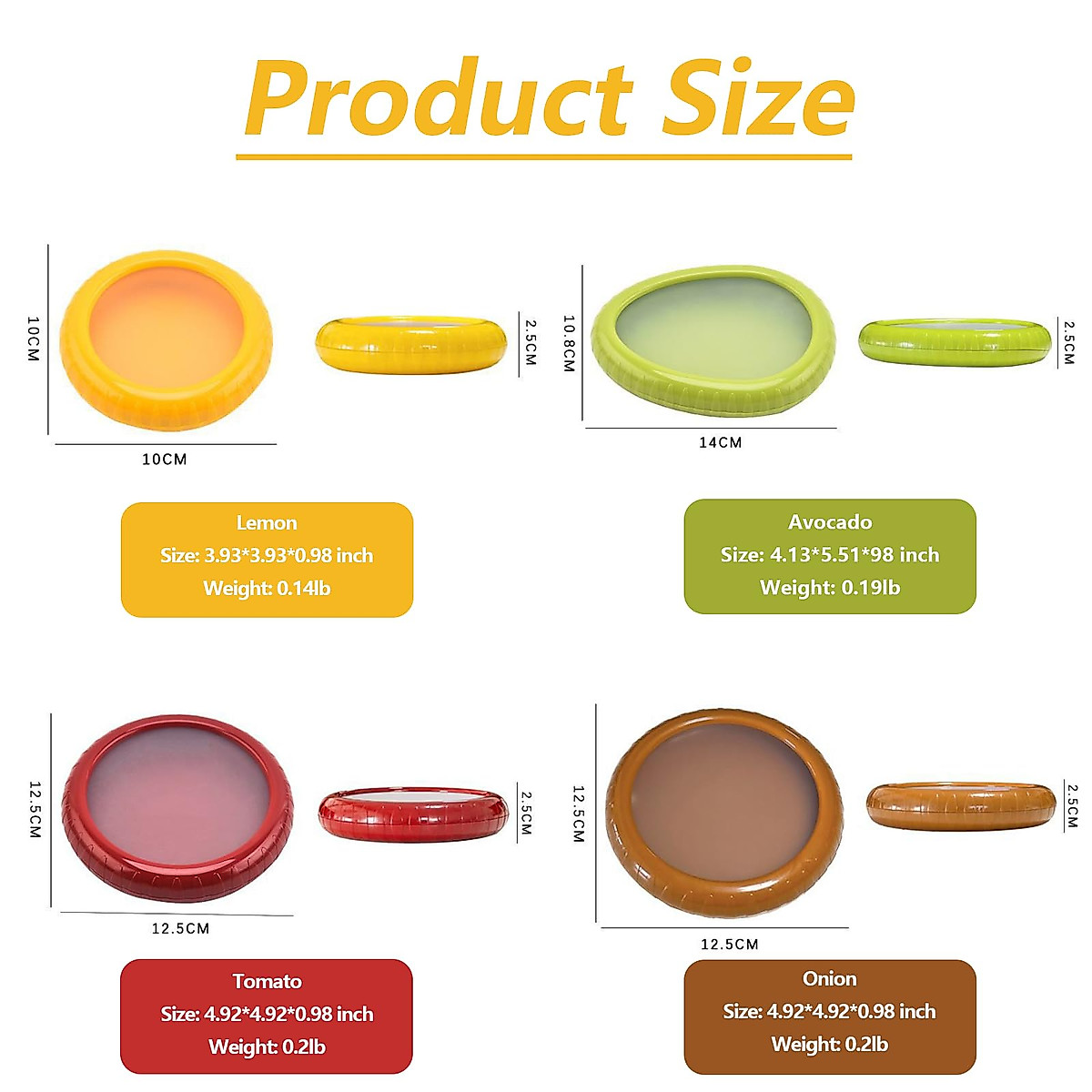 jaxiria 4Pack Fruit Vegetable Storage Holder Set - Avocado Onion Saver Box - Silicone Storage Containers for Fridge Keep Fresh