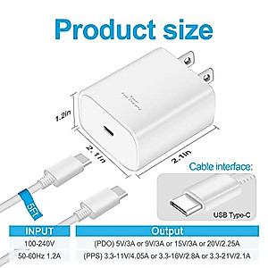 45W USB-C S22 Ultra Charger, 2 Pack Super Fast Charger Block with 5FT Type C Android Phone Cable Fast Charging for Samsung Galaxy Charger S22 Ultra/S22/S22+/S21/S21+/S21 Ultra/S20/S20+/S20 Ultra