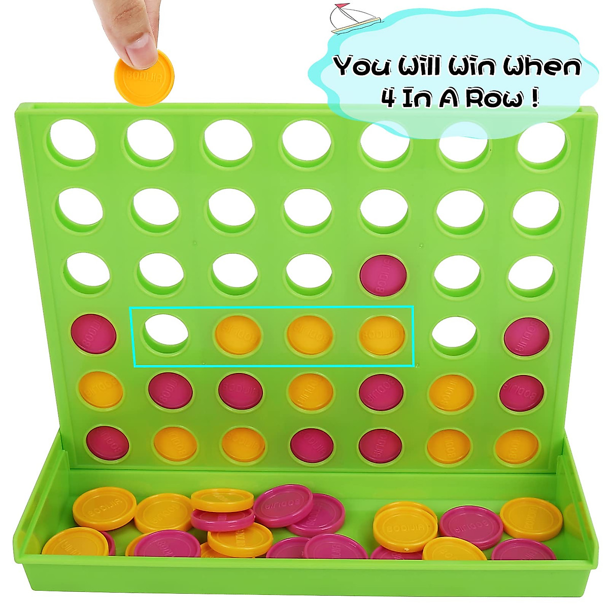 4 in a Row, 2 Pack Board Games, Four in a Row Game, 8.2 Inch Travel Size Line Up 4, Classic Family Toy for Kids and Family for Fun, Pink, Green (2 Pcs)