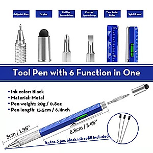 Gift for Men, Multitool Pen + Card Tool, Stocking Stuffers for Him Dad Husband Boyfriend, Ballpoint Pen with Screwdrivers / Ruler / Spirit Level / Stylus, Gift Box