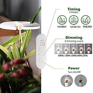 NOUKOW LED Plant Grow Lights for Orchid 10W Full Spectrum Plant Light with Auto ON & Off Timer 8/12/16H, 5 Dimmable Brightness, Height Adjustable Small Grow Lights for Indoor Plants