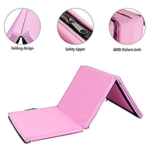 Pink Yoga Mat, Folding Yoga Mat Pilates Stretching Home Gym Workout Exercise Mat for All Types of Yoga, 55"x24"x1.2"