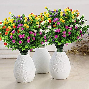 Elechood 10 Bundles Artificial Flowers, Outdoor Gypsophila Baby's Breath Fake Flowers, UV Resistant Faux Plastic Greenery Shrubs Hanging Plants for Home Wedding Garden Porch Window Box Decoration