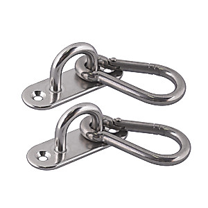 Lind Kitchen 2-Pack M5 Ceiling & Wall Mount Hanging Hardware Fitting Set 304 Stainless Steel Heavy Duty Strip Pad Eye Hook Plate + Snap Hook for Yoga Hammock Swing Marine Boat Application
