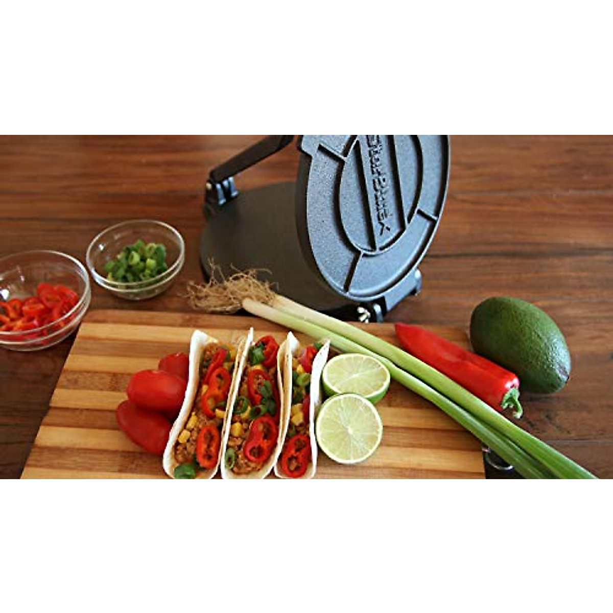 10 Inch Cast Iron Tortilla Press by StarBlue with FREE 100 Pieces Oil Paper and Recipes e-book - Tool to make Indian style Chapati, Flour Tortilla, Roti
