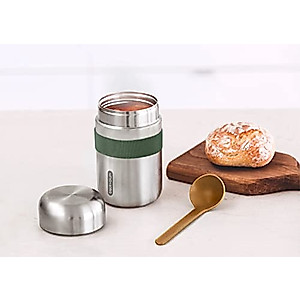 BLACK + BLUM Vacuum Food Flask Leak Proof Insulated Stainless-Steel Lunch Container with Ladle Spoon Ideal for Hot and Cold Food, 400 ml / 13.5 fl oz, Olive