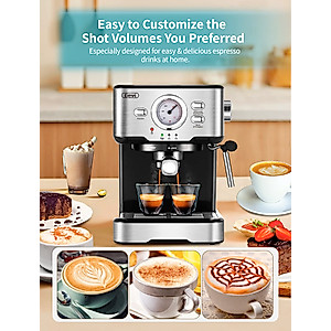 Gevi Espresso Machine 15 Bar Pump Pressure, Cappuccino Coffee Maker with Milk Foaming Steam Wand for Latte, Mocha, Cappuccino, 1.5L Water Tank （Carbon Black）