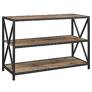Walker Edison 2 Tier Open Shelf Industrial Wood Metal Bookcase Tall Bookshelf Home Office Storage, 40 Inch, Barnwood