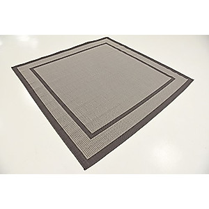 Unique Loom Outdoor Border Collection Area Rug - Border (6' 1" Square, Gray/ Silver)