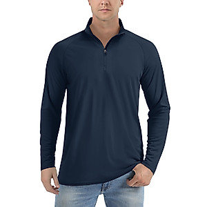 TACVASEN Sun Shirts for Men Long Sleeve UV Protection Rash Guard Shirt Hiking Shirts Summer Shirts Golf Shirts Quick Dry Workout Shirts Navy XL