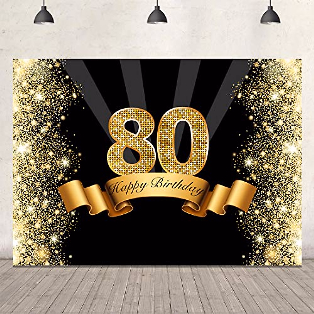 Happy 80th Birthday Backdrop Gold 80 Birthday Background 7x5ft Glitter 80th Birthday Backdrops for Party Photography 80 Years Old Decor Eighty Birthday Party Banner 80 Photo Booth Props