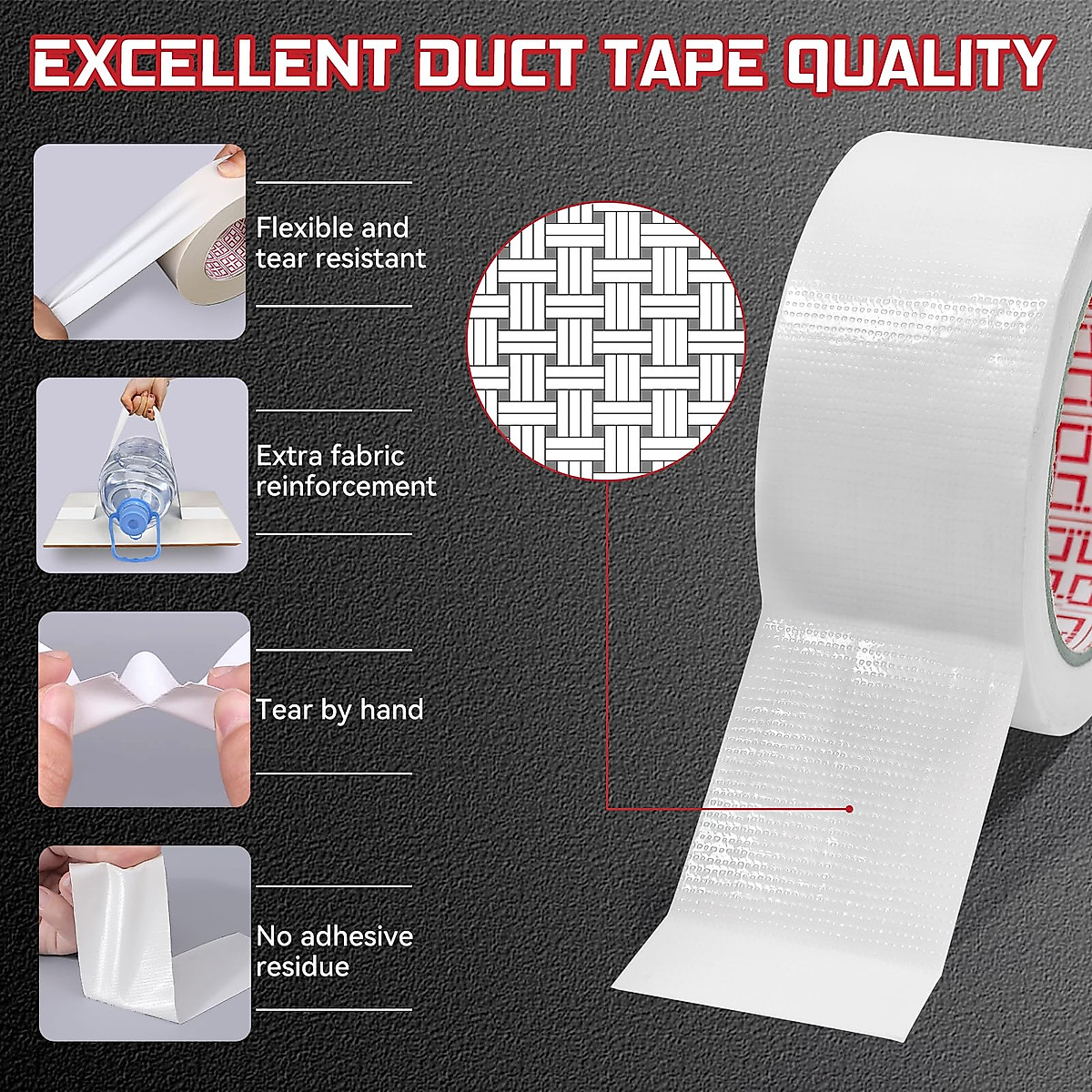 White Duct Tape Heavy Duty Waterproof, Strong Adhesive Duct Tape Bulk for Indoor Outdoor Use, 60 Yards x 2 Inch Total, Multi Purpose Home Repair, Flexible, No Residue and Tear by Hand
