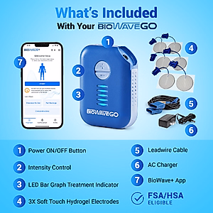 BIOWAVEGO Medical Grade TENS Unit Upgrade to TENS Machines for Pain Relief Clinically Proven ESTIM for Chronic Pain & Recovery HSA FSA Eligible