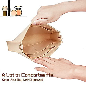 EsLuker.ly 2Pcs Felt Purse Organizer Insert with Zipper, Premium Microfiber Handbag Shaper Tote Bag Organiser Insert Fit Toiletry Pouch 26 19 - Large&Small, Khaki