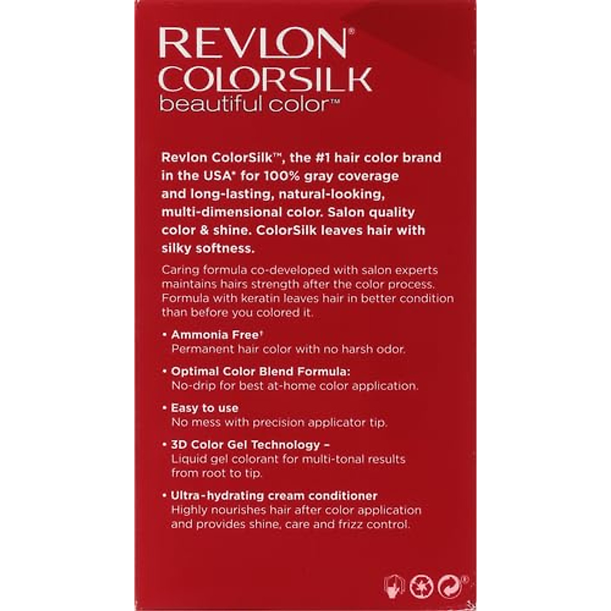 Revlon Colorsilk Beautiful Color Permanent Hair Color, Long-Lasting High-Definition Color, Shine & Silky Softness with 100% Gray Coverage, Ammonia Free, 030 Dark Brown, 1 Pack