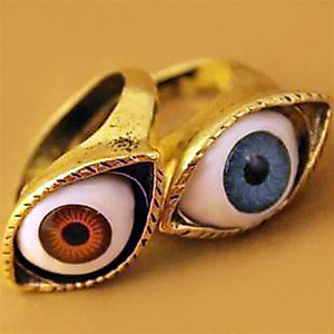 2Pcs Evil Eye Couple Ring for Women Men Exaggerated Brown Blue Turkish Eyes Ring Human Demon Dragon Eye Ring Gothic Jewelry Gift Size 7