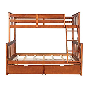 TARTOP Bunk Bed with Drawers, Twin Over Full Bunk Bed, Solid Wood Bunk Bed Frame with Ladders & 2 Storage Drawers, Bedroom Furniture,Walnut