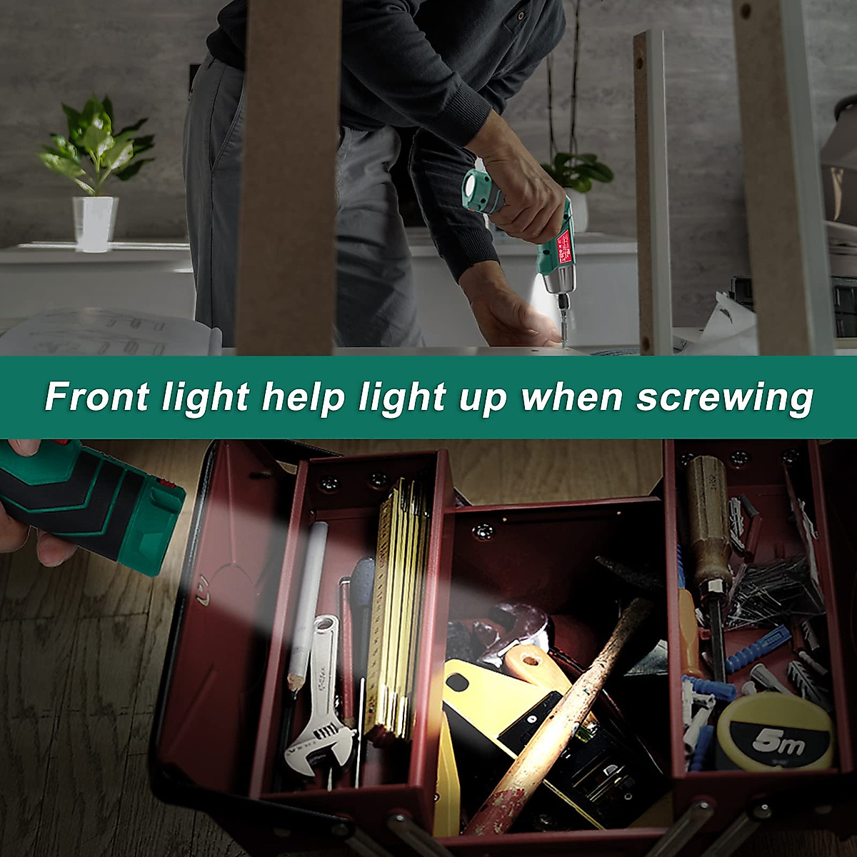 Cordless Screwdriver, HYCHIKA 4V 2.0Ah Electric Screwdriver Rechargeable Screw Gun & Bit Set, Front LED and Rear Flashlight, Ratchet Wrench, DC Charging with USB Cable, 36pcs Accessories