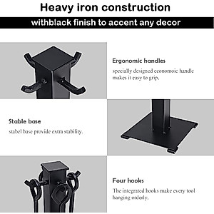 Hysache 5-Piece Fireplace Tool Set, Heavy Duty Wrought Iron Toolset w/Tong,Poker, Shovel, Brush, Indoor & Outdoor Hearth Wood Stove Firepit Accessories, Compact Fireplace Tool Set