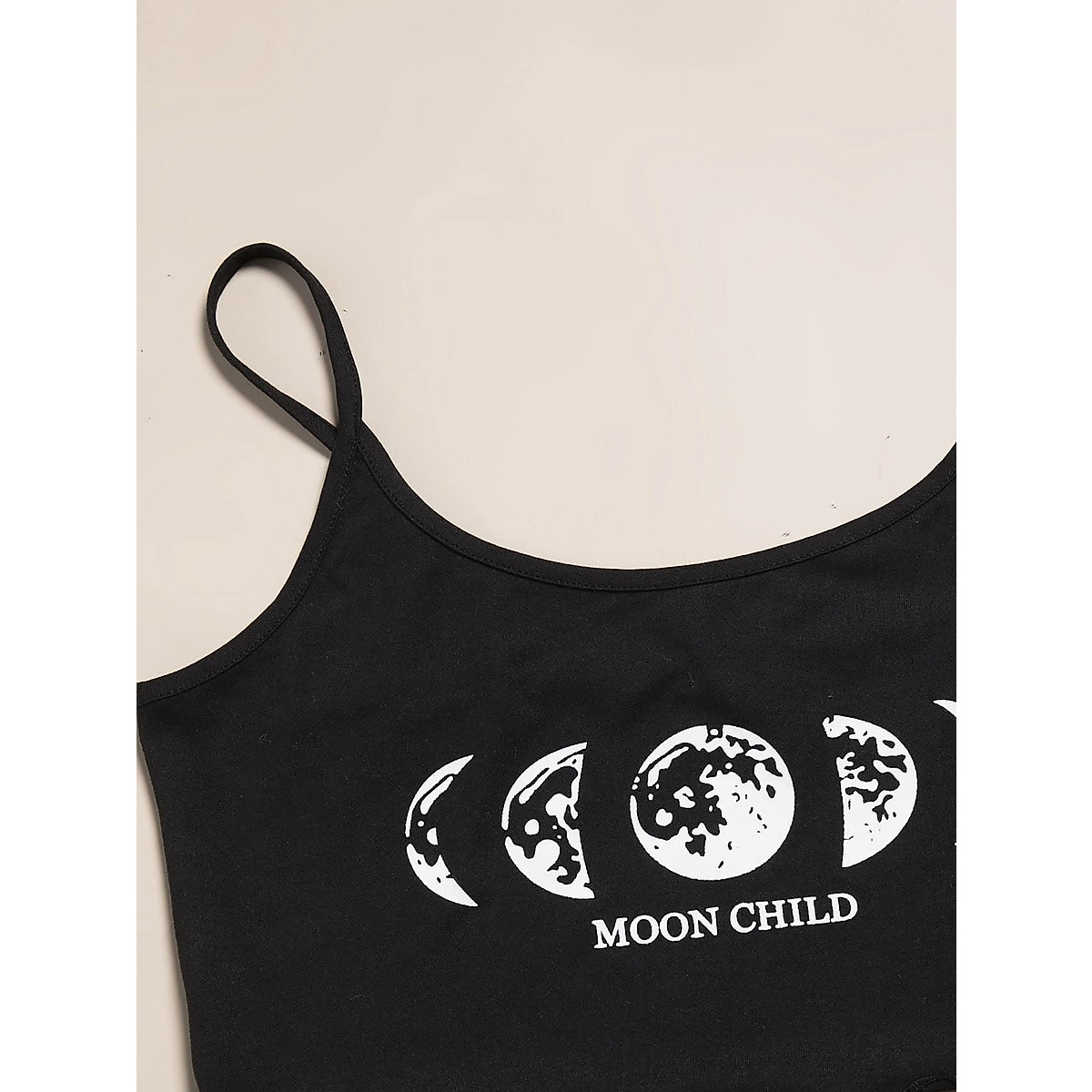 WDIRARA Women's Sleepwear Cute Print Lettuce Trim Cami and Shorts Pajama Set Black Moon M