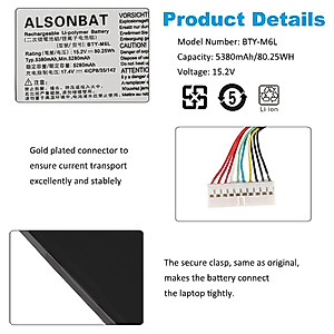 BTY-M6L Laptop Battery Replacement for MSI GS65 Stealth Thin 8SE 8SF 8SG 8RF 9SD 9SE 9SF 9SG PS63 GS60 6QE-054US series for MSI P65 Creator 8RD-021 8SF 9SE series for MSI P75 Creator 9SC 9SE-285ES