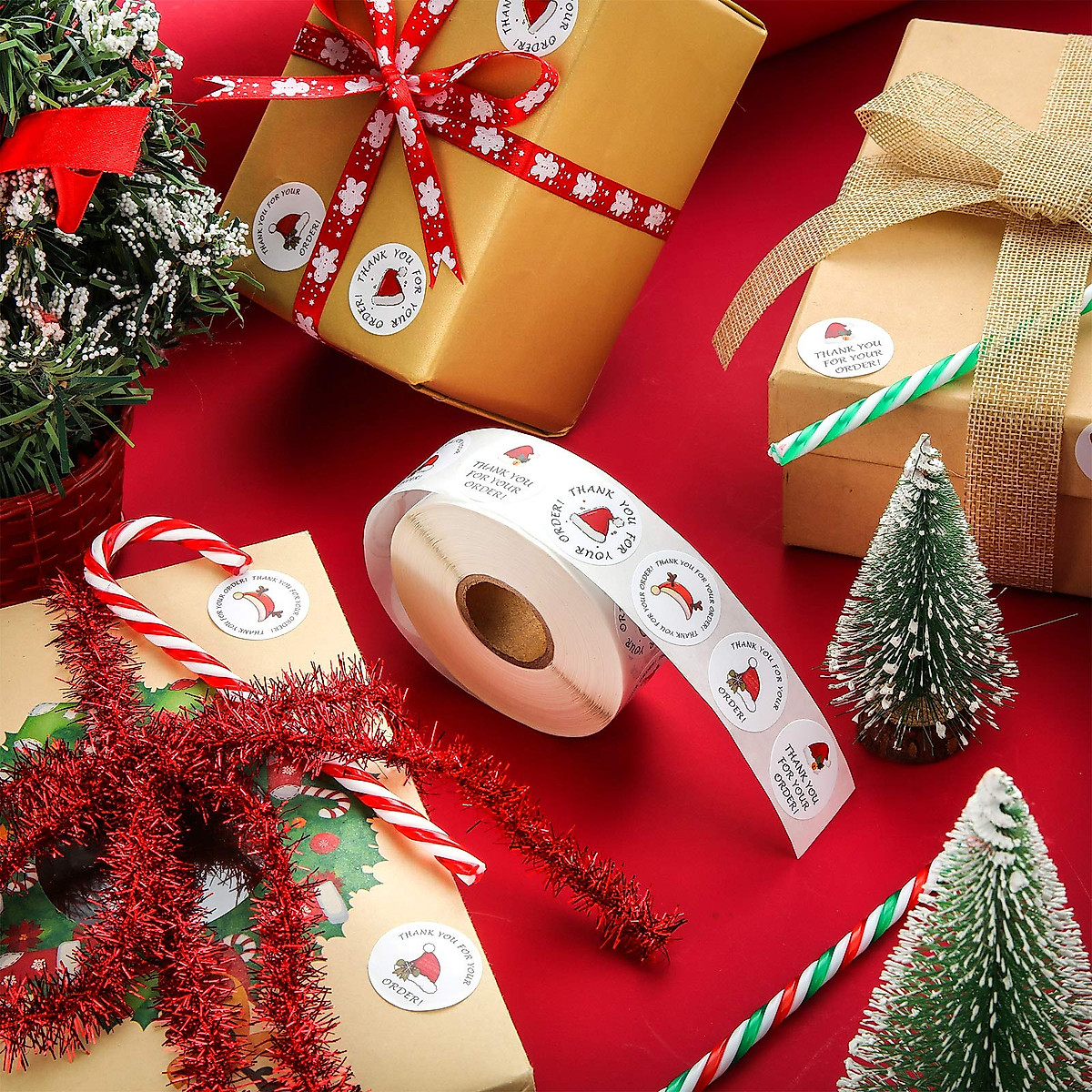 1000 Pieces Christmas Thank You for Your Order Stickers, 1 Inch Round Thank You Seal Stickers Christmas Thank You Labels Stickers for Business Boutiques Shop Wrapping Supplies (Hat)