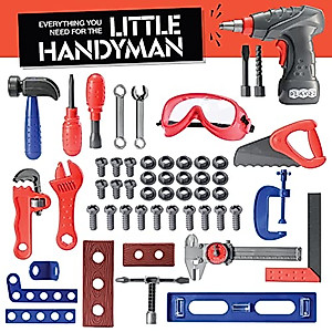 Play22 Kids Tool Set Bench 76 Pc - Toddler Tool Bench Set with Electronic Play Drill - STAM Educational Toy Pretend Play Construction Work Shop - Preschool Toy Gift for Kids Children Boys and Girls