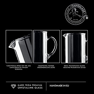 KROSNO Glass Water Juice Pitcher Jug | 44 oz | Glamour Collection | Perfect for Home, Restaurants and Parties | Fridge Safe