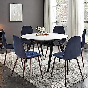 FurnitureR Set of 4, Fabric Side Mid Century Modern Room Comfy Upolstered Cushion Seat with Metal Legs for Home Kitchen Dining Chair, Blue