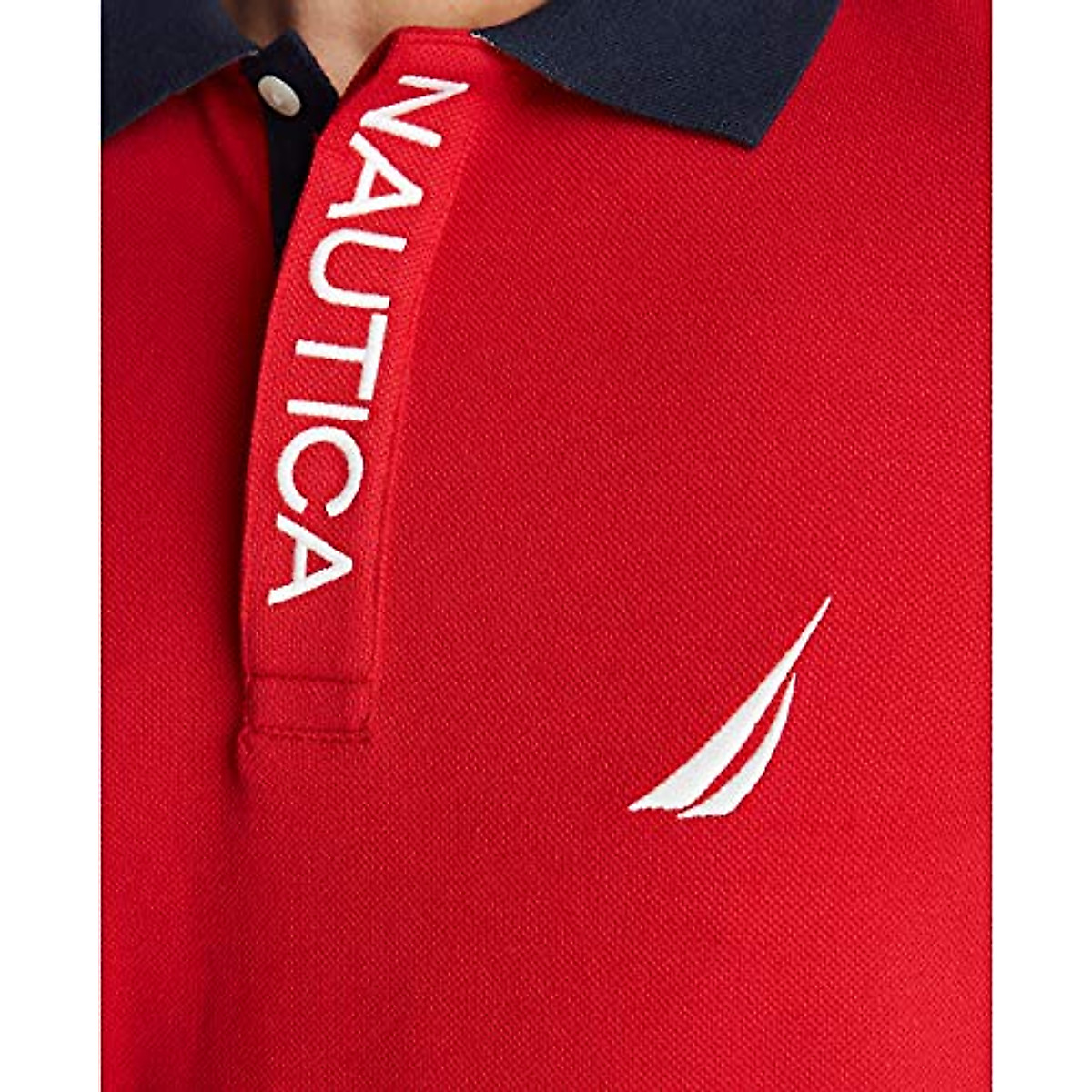 Nautica Men's Short Sleeve Color Block Performance Pique Polo Shirt, Red, Medium