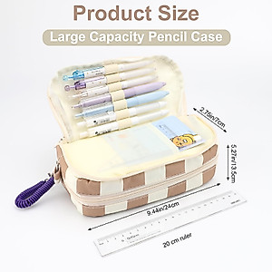 MOSA BEAR Pencil Case Large Capacity Pencil Pouch with Zipper Portable Office Stationery Makeup Bag, Aesthetic Big Capacity Pen Bag for Teen Girls, Women(Brown)