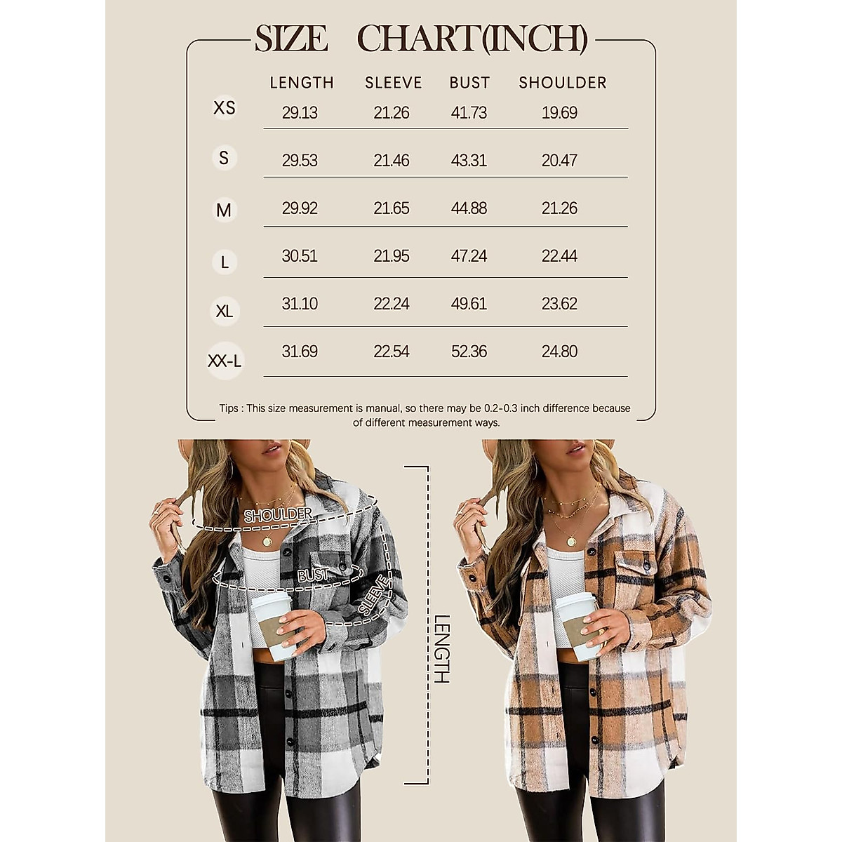 AUTOMET Womens Fall Outfits Fashion Clothes Tops Oversized Flannel Jackets Shirts Button Down Long Sleeve Shacket Blouse 2024 Apricot