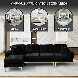DAMAIFROM U-Shaped Sectional Sofa Couch, 114" Convertible L-Shaped Sectional Sofa with Chaise Lounge, Ottoman and Pillows, Modern Chenille 4 Seat Sofa Couch Set for Living Room (Black)