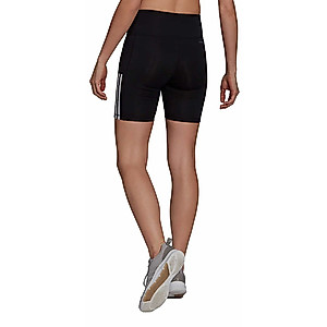 adidas Womens 3 Stripe High Waist Bike Shorts (Black/White, Medium)