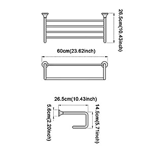 Golden Wall Mounted Bath Towel Rack 2 Layer, Durable Brass Towel Bar Length 60cm Modern Simple Towel Holder for Bathroom Kitchen Home Décor-60x26.5cm