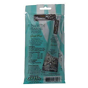 Fussie Cat Premium Tuna Puree Complement Topper Treat 4 Flavor Variety - (2) Each: Salmon, Shrimp, Prawns, Ocean Fish (2 Ounces) - Plus Catnip Toy and Fun Animal Facts Booklet Bundle