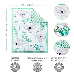 Little Grape Land 4 Piece Crib Bedding Set, Crib Sheet, Crib Skirt, Baby Quilt and Pillow Cover, Nursery Bedding Set, Baby Comforter Set for Toddler, Kids, Boys and Girls, Green Koala