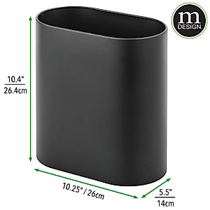 mDesign Slim Pill-Shaped Metal 1.98 Gallon/7 Liter Recycle Trash Can Wastebasket, Garbage Container Bin for Bathrooms, Kitchen, Bedroom, Office - Durable Stainless Steel, Mirri Collection, Black