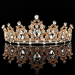 CIEHER Bride To Be Kit: Crystal Crown, Gold Sash for Bridal Shower & Bachelorette Party Decorations - Crystal Material