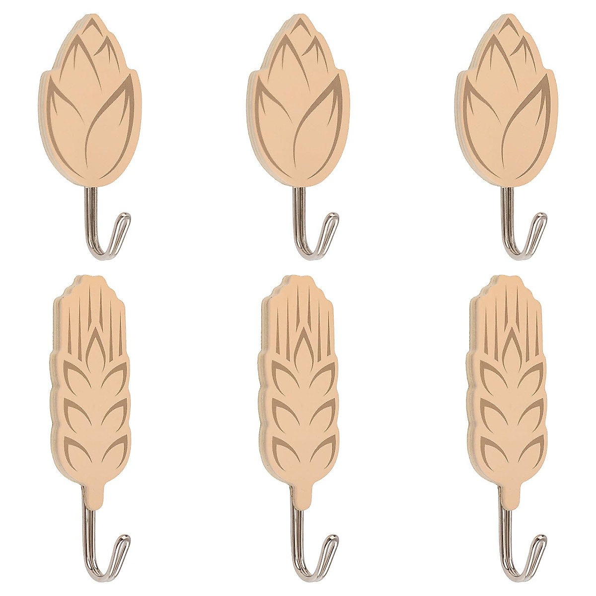 MOROBOR 6Pcs Adhesive Hooks for Hanging, Self Adhesive Sticky Hooks Wooden Wall Adhesive Hooks Cute Wall Hangers for Bathroom Bedroom Home