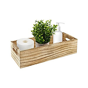 MOVNO Bathroom Decor Box, Wooden Toilet Paper Holder with Artificial Potted Plant, Toilet Tank Box Toilet Paper Storage Basket with Handles, Rustic Home Decor for Bathroom Kitchen Living Room