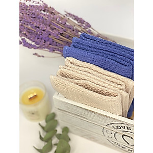 JuliaNa Home and Decor Waffle Weave Kitchen Towels, 100% Cotton, Set of 4 Cloths for Washing Dishes, Kitchen Dish Towels 12x12 Inches, Cream White and Blue