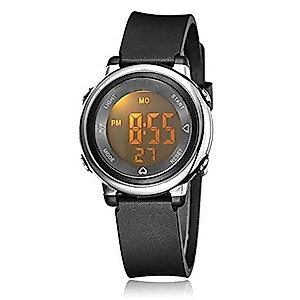 Womens Digital Watches LED Screen Military Waterproof Alarm Stopwatch 7 Color LED Backlight Sports Watch (Black)