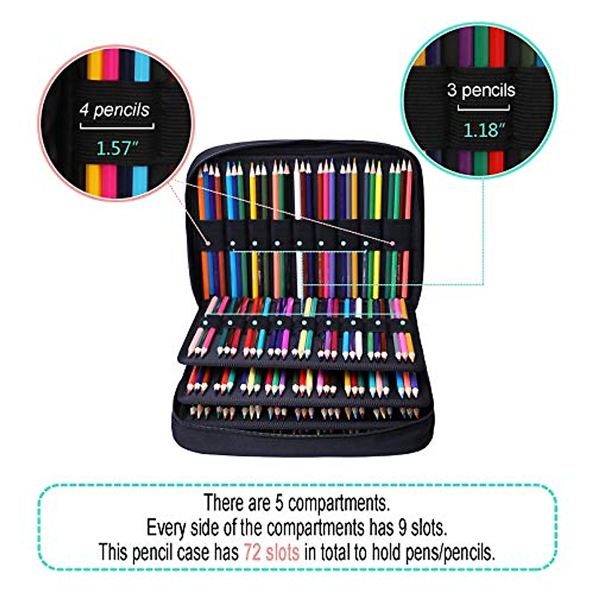 JAKAGO 220 Slots Colored Pencil Case Large Capacity Pen Holder for Artist Painter Zipper Organizer Bag for Marker Highlighter Storage Case for Office Sketch Travel Supplies (Black)